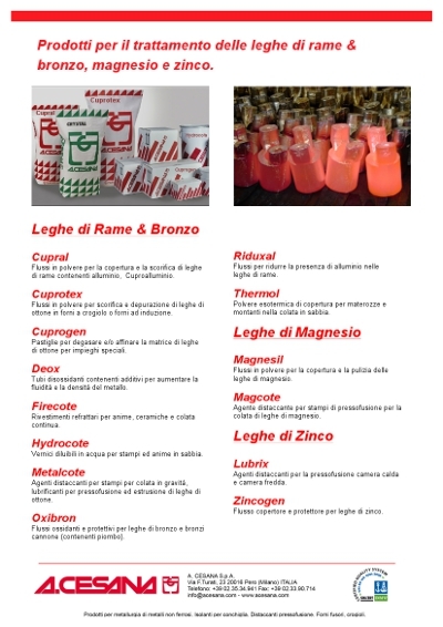 Catalogues - A.Cesana S.r.l. - Prodotti per Fonderie